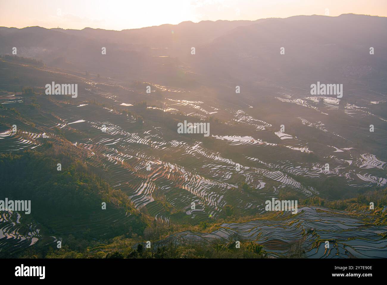 Sunset over YuanYang rice terraces in Yunnan, China, one of the latest ...