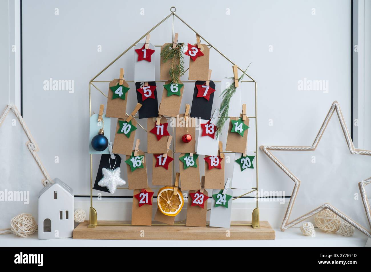 Traditional twenty four days advent calendar before Christmas holidays ...
