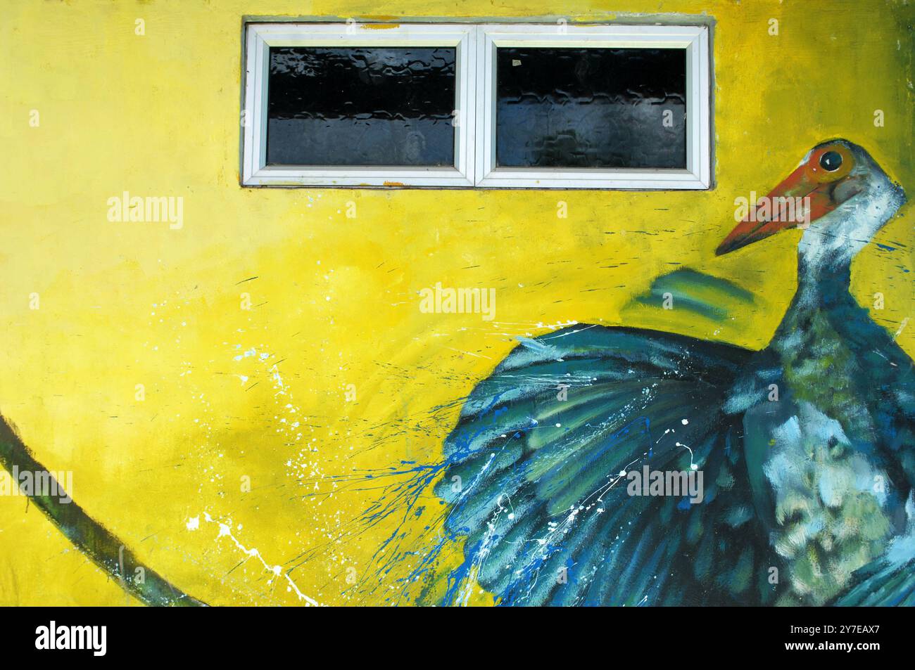Storm Stork painted mural, Kinabatangan, Sabah, Malaysia Stock Photo ...