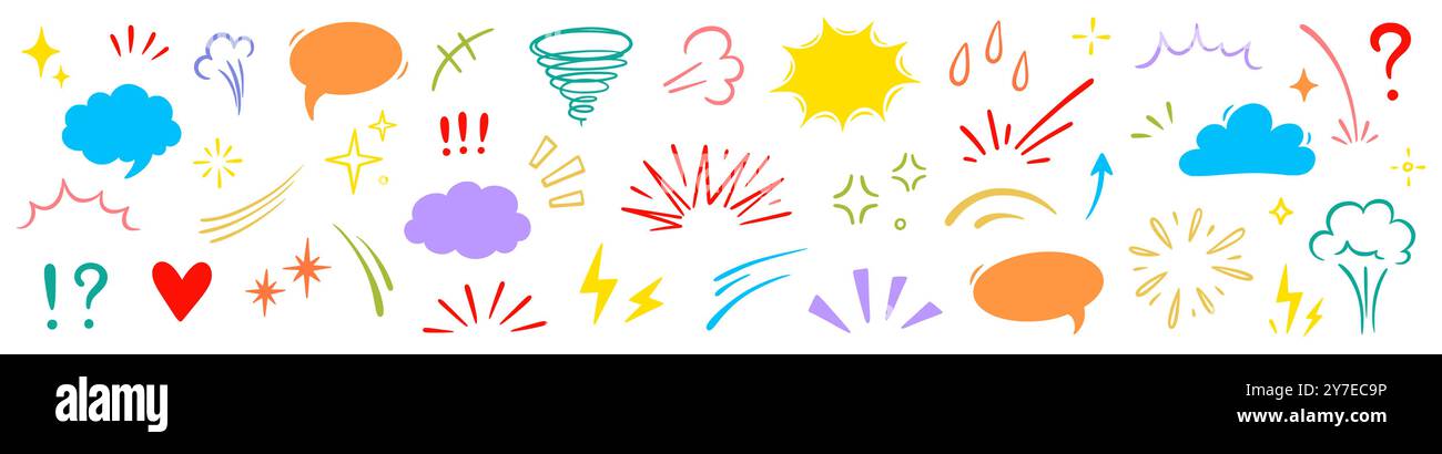 Comic cartoon effect cute element set. Comic speech bubble, emoji ...