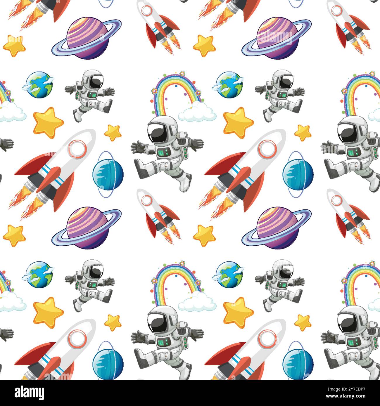 Astronauts, rockets, planets, and stars in space Stock Vector Image ...