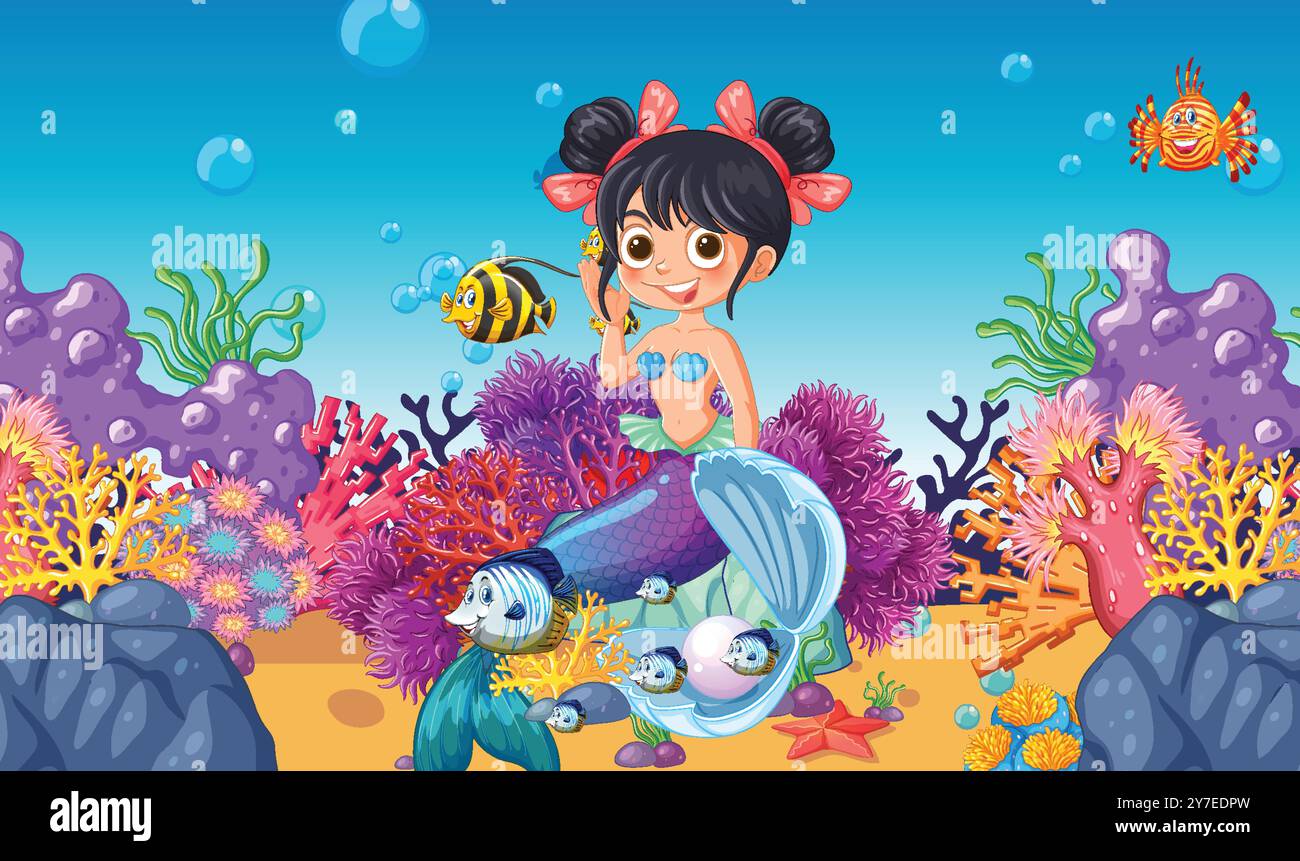 Mermaid surrounded by colorful coral and fish Stock Vector Image & Art ...