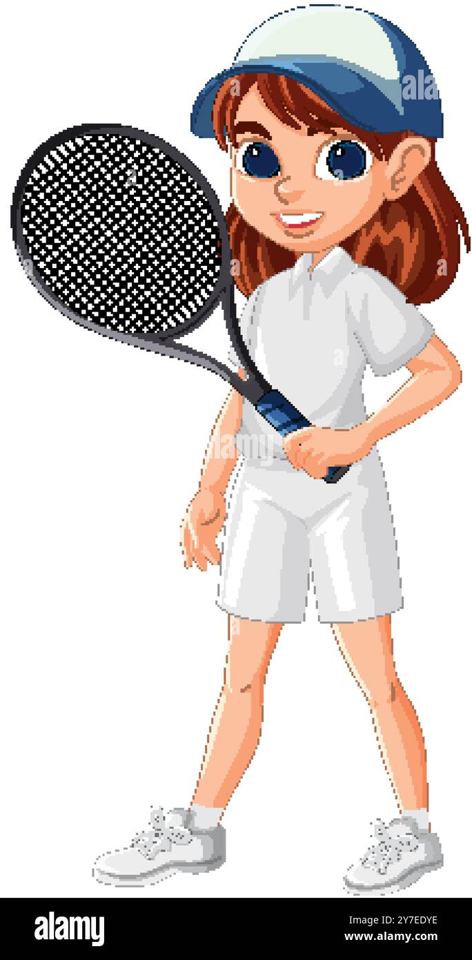 Girl holding tennis racket, wearing sports attire Stock Vector Image ...