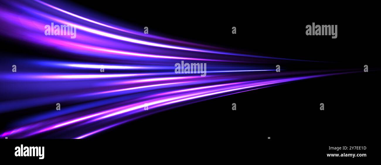 Neon glowing streak background. Iridescent purple speed light effect ...