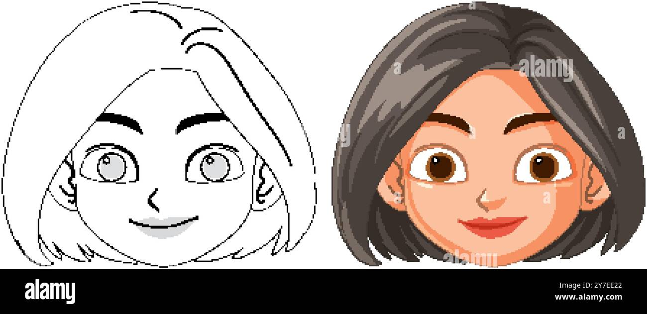 Colored and outline versions of a woman's face Stock Vector Image & Art ...