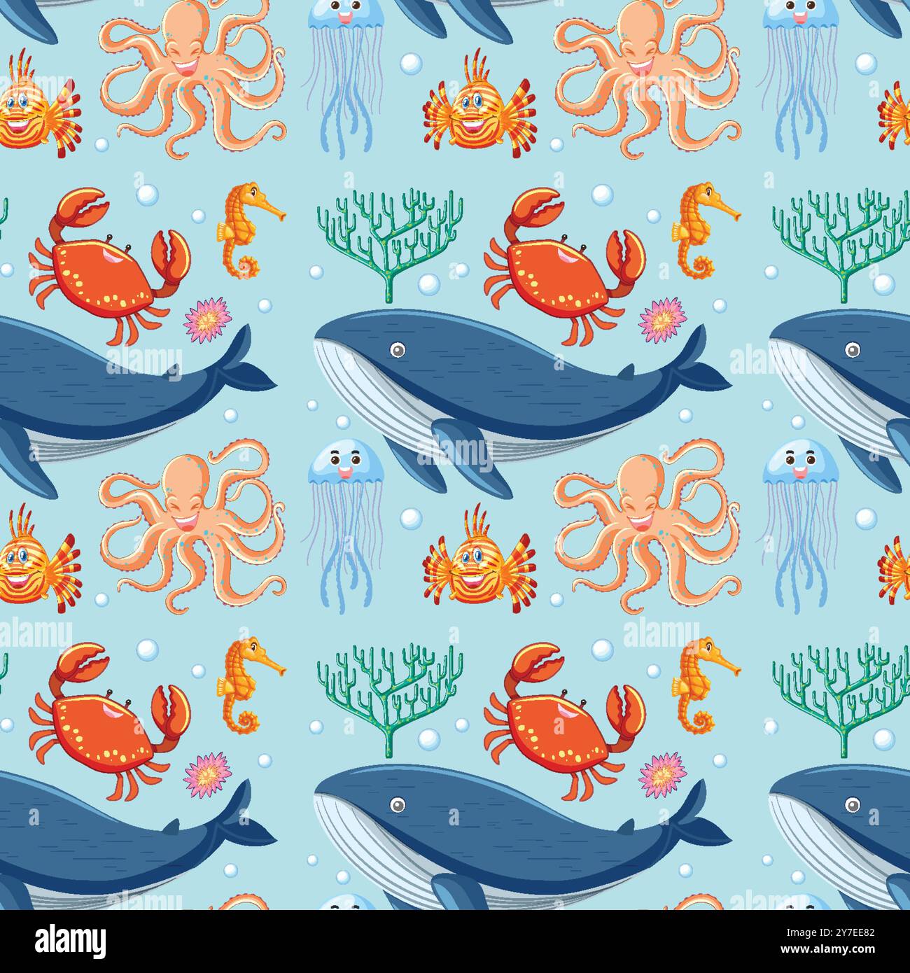 Colorful sea creatures in a seamless pattern Stock Vector Image & Art ...
