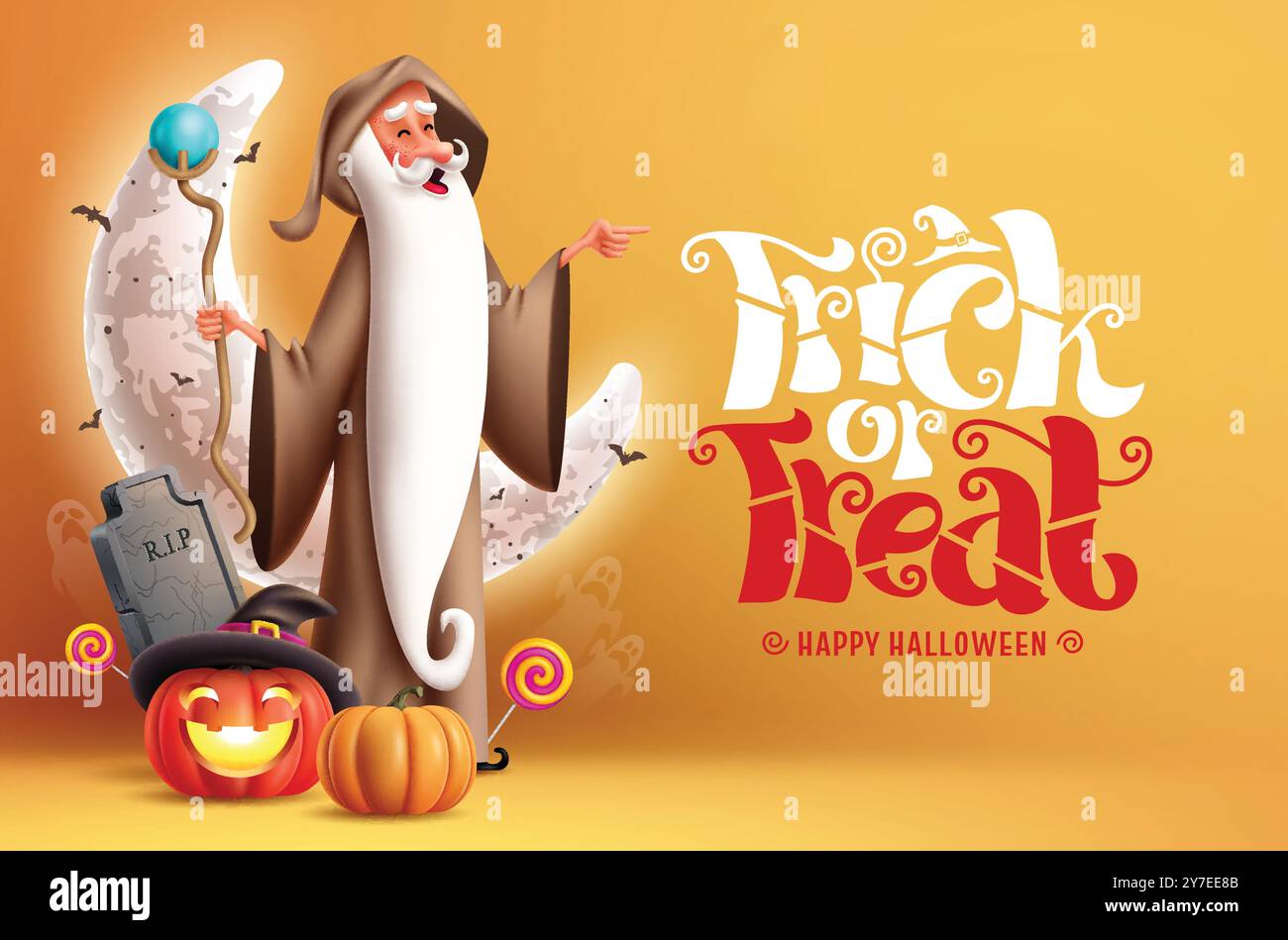 Halloween Trcik Or Treat Vector Template Design Trick Or Treat Greeting Text With Wizard