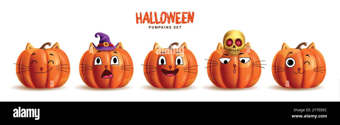 Halloween pumpkins orange vector set design. Pumpkins orange cat ...