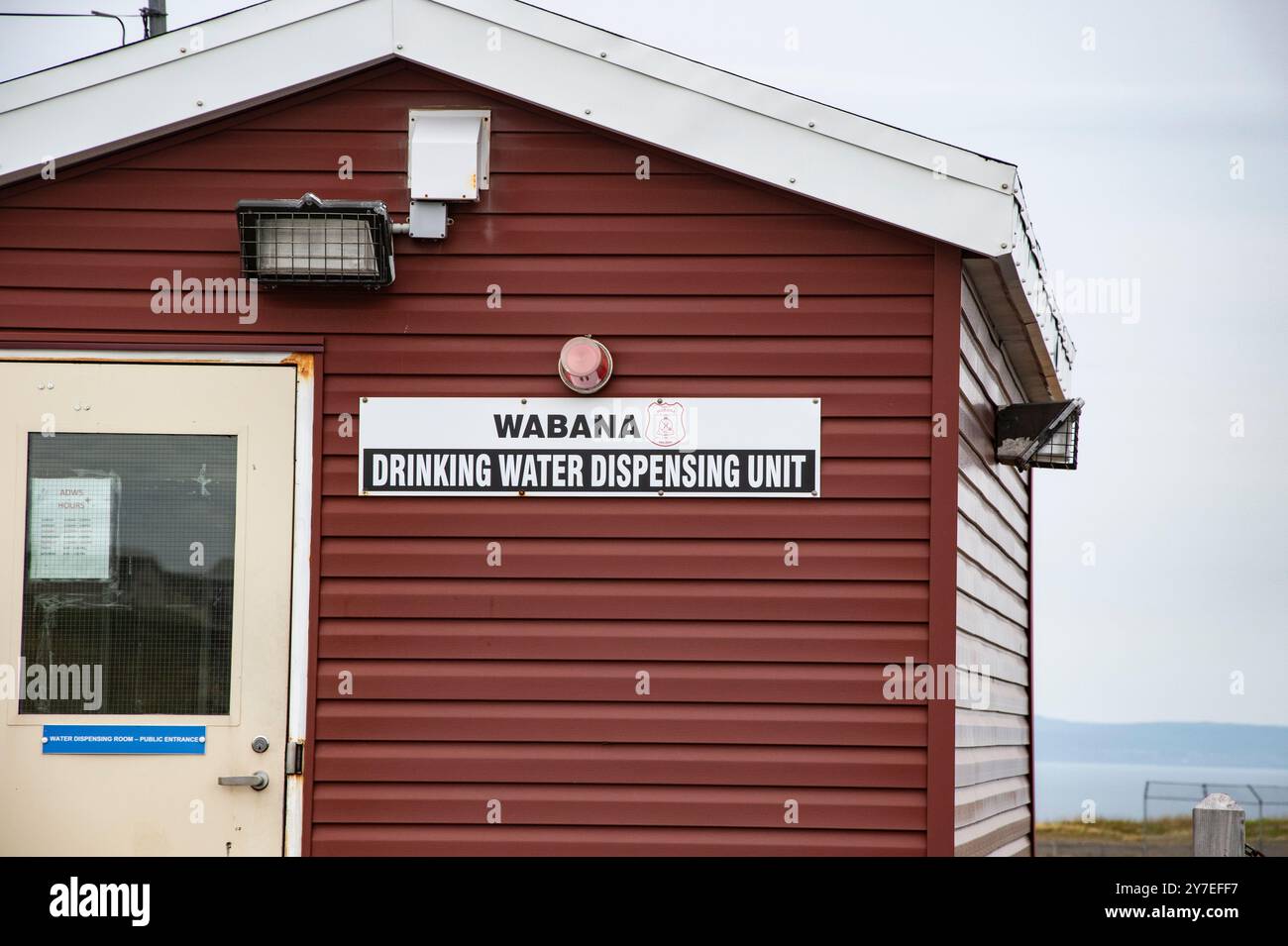 Drinking water dispensing unit sign on West Mines Road in Wabana, Bell ...
