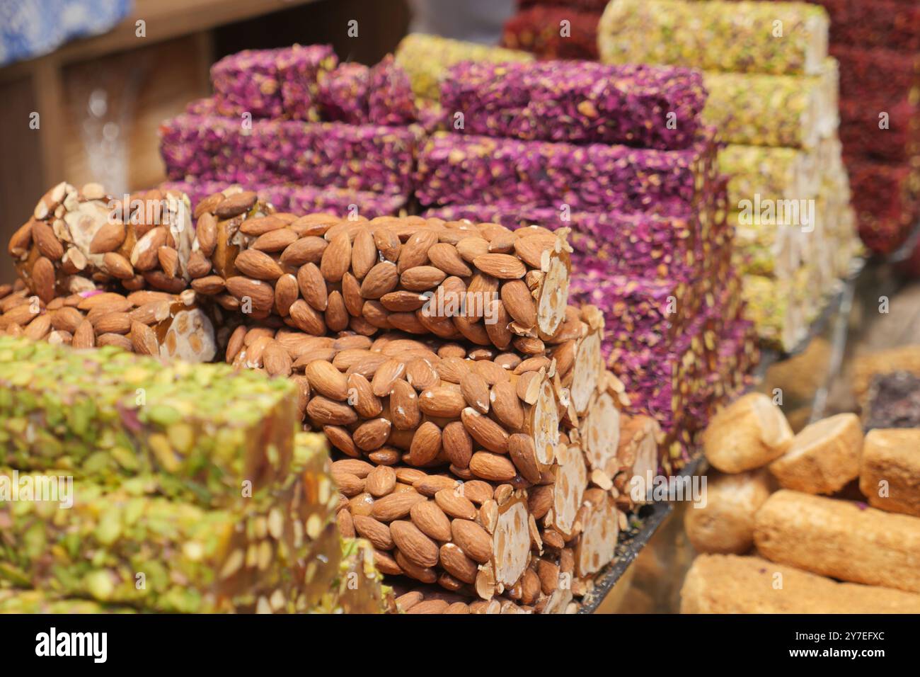 Traditional Turkish Delights displaying for sale at market Stock Photo ...