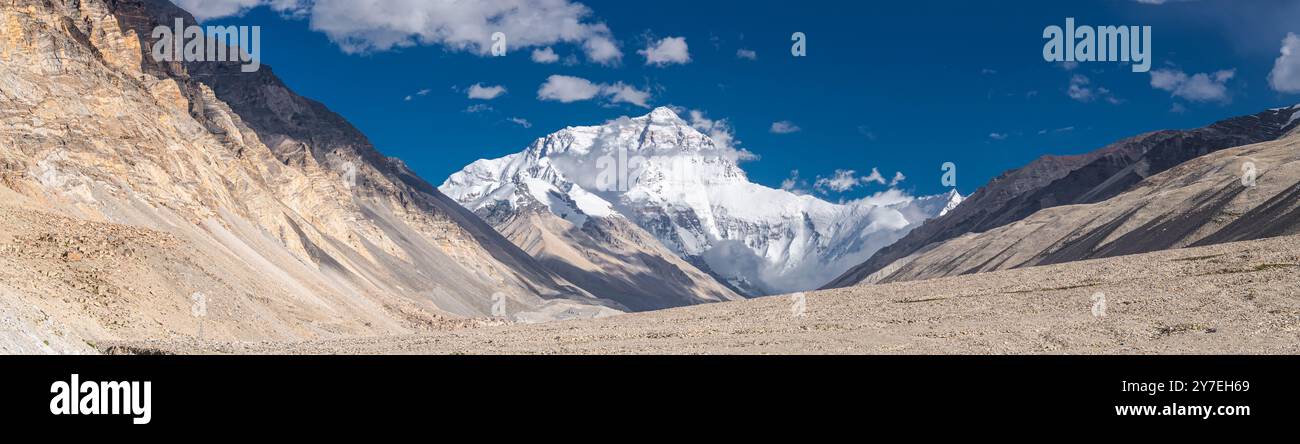 Mount Everest as seen from Base Camp in Tibet. Tallest mountain on ...