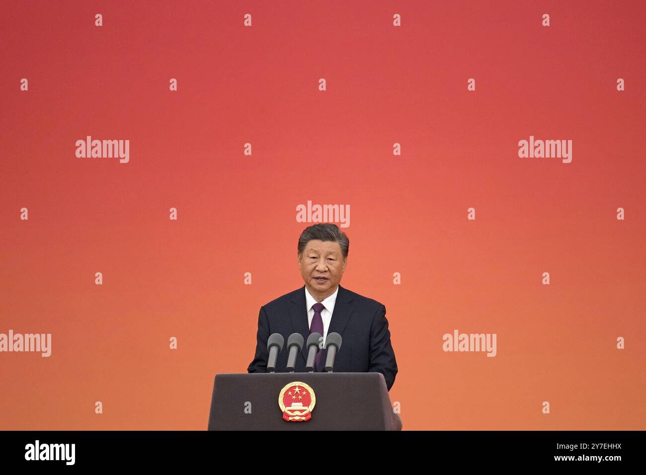Chinese President Xi Jinping addresses a ceremony to award national ...