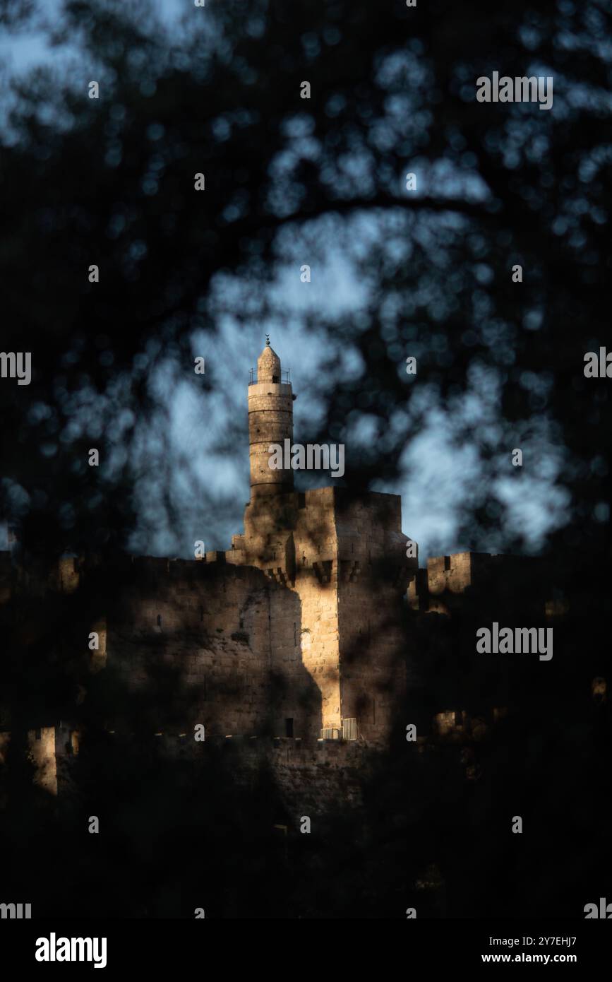 View of the landmark, stone Tower of David citadel as seen through ...