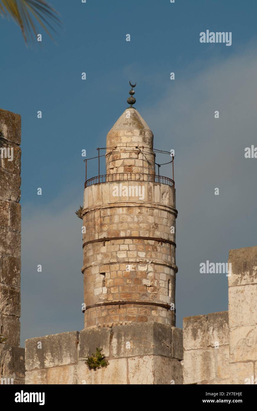 Closeup detail of the landmark stone Tower of David citadel located ...