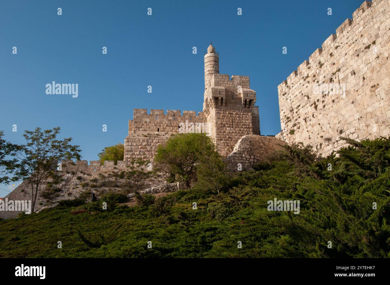View of the landmark, stone Tower of David citadel and the surrounding ...