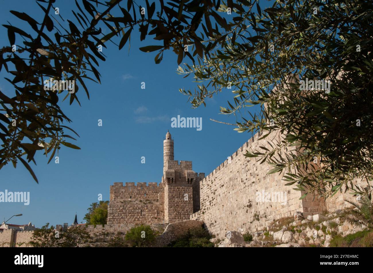 View of the landmark, stone Tower of David citadel and the surrounding ...