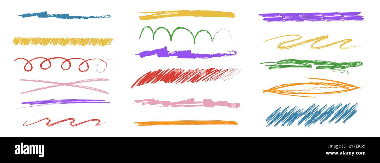 Chalk lines and squiggles, hand drawn doodle underlines thick line ...