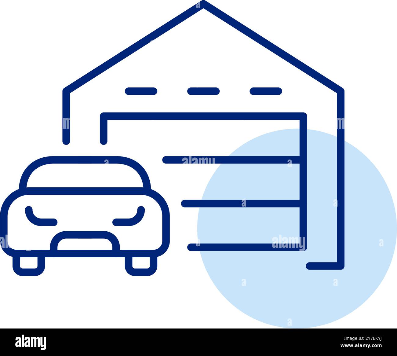 Car outside garage. House with parking. Pixel perfect, editable stroke ...