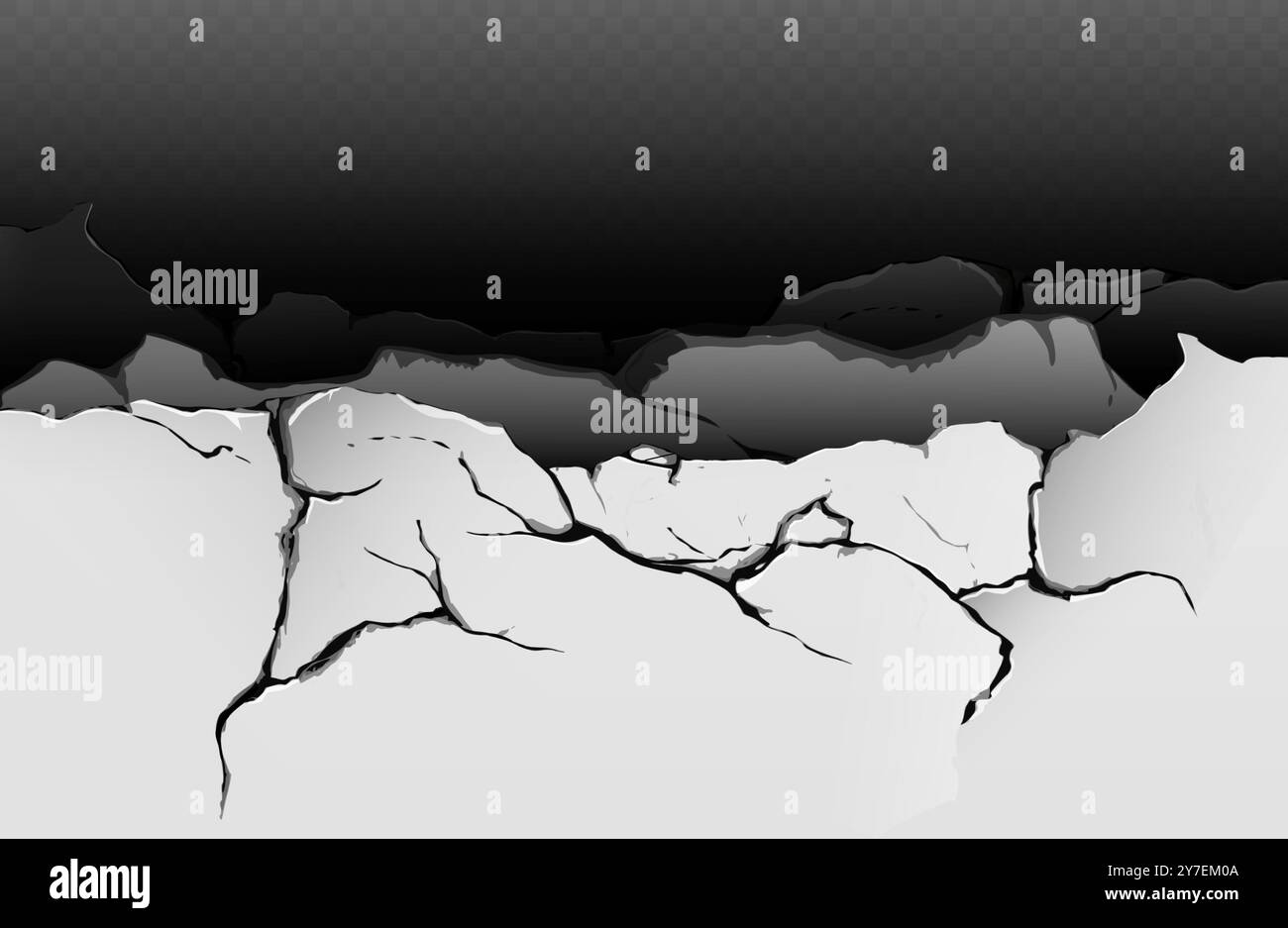 Broken concrete wall border with three layers of jagged edges on ...