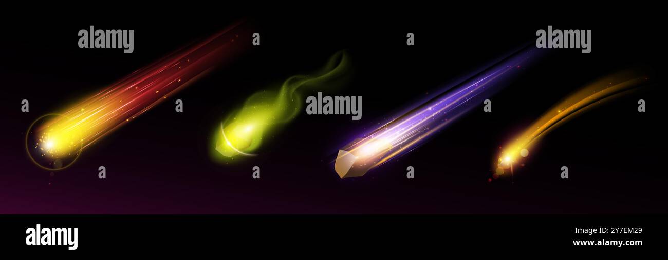 Falling Asteroid And Comet With Fire And Dust Tail Realistic 3d Vector