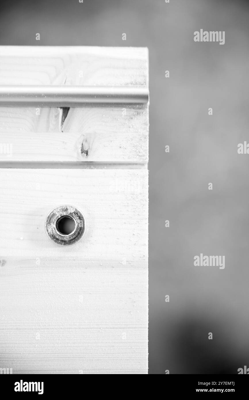 Close up of wooden boards being assembled in a carpentry workshop with ...