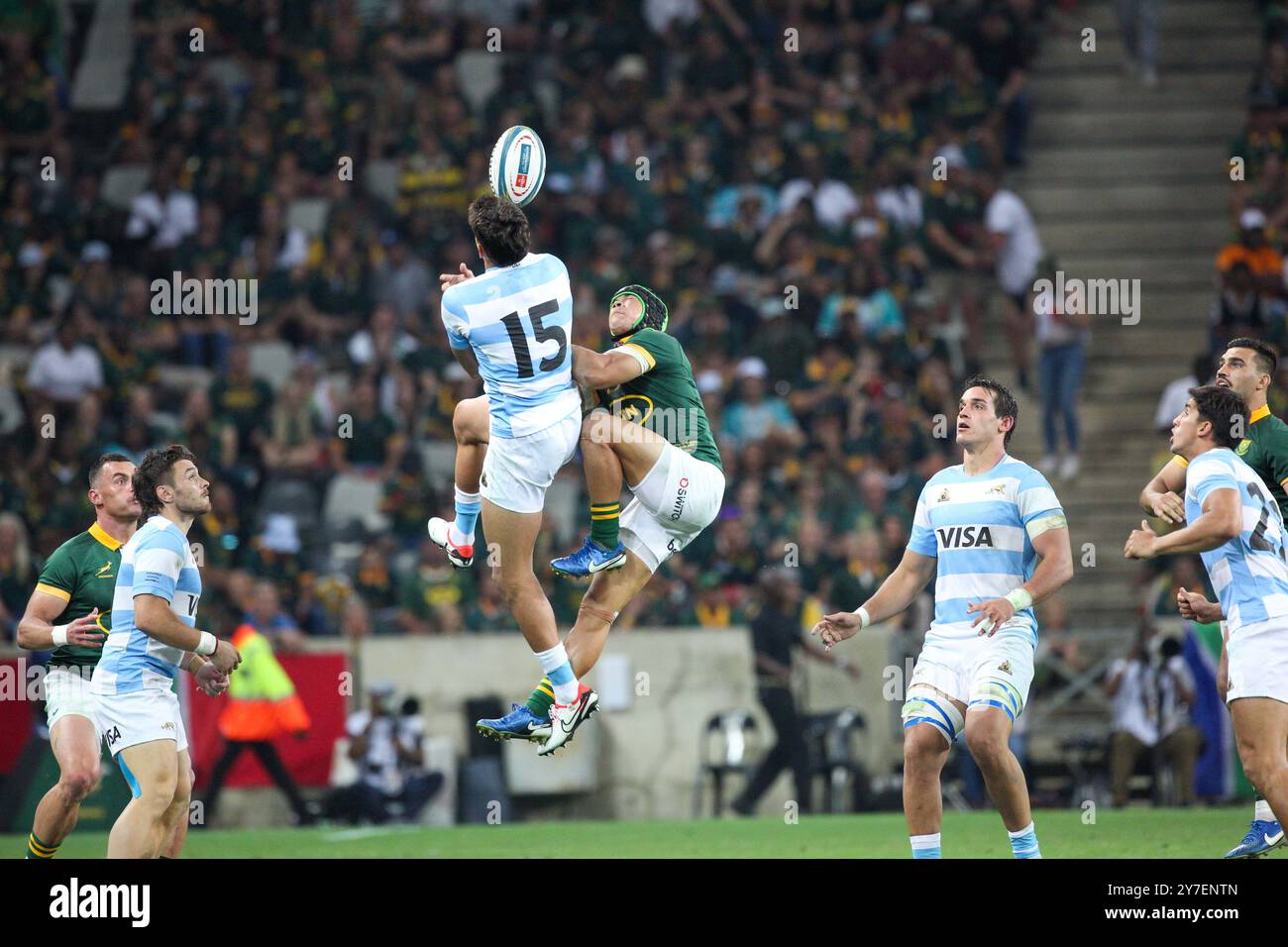 Cheslin Kolbe contests an aerial ball against the Pumas during the ...