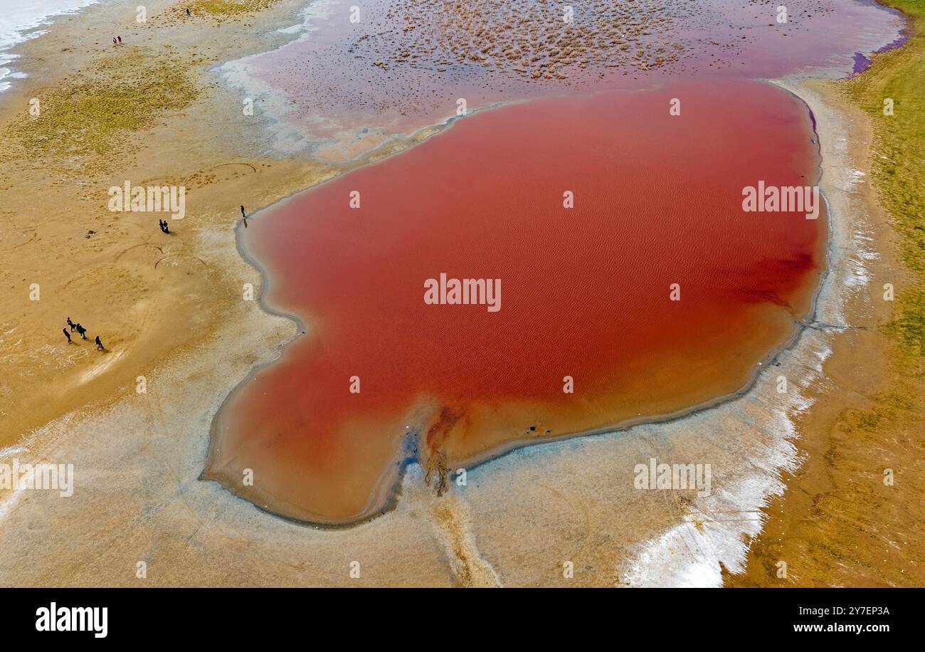 Aerial view of Wulan Lake, a heart-shaped lake in the hinterland of the ...
