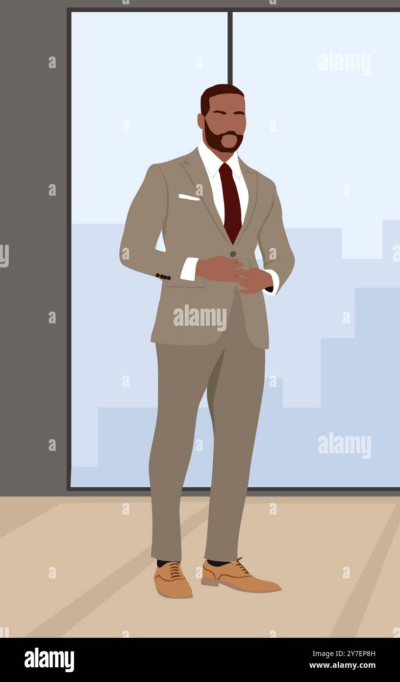 Black business man standing in modern office Stock Vector Image & Art ...