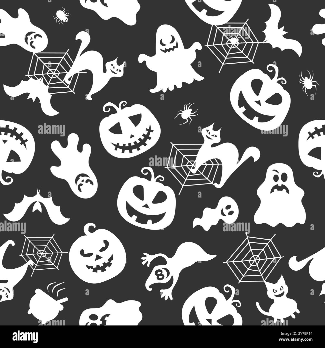 Seamless vector pattern for Halloween design. Halloween symbols: ghost ...