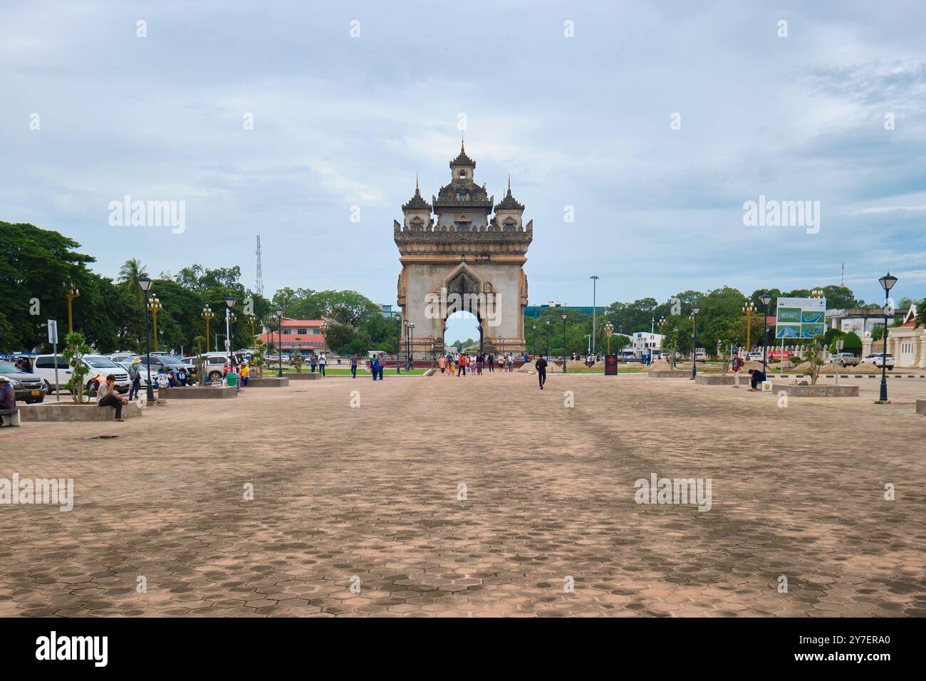 View of the war monument, looking like the Arc de Triomphe. At the ...