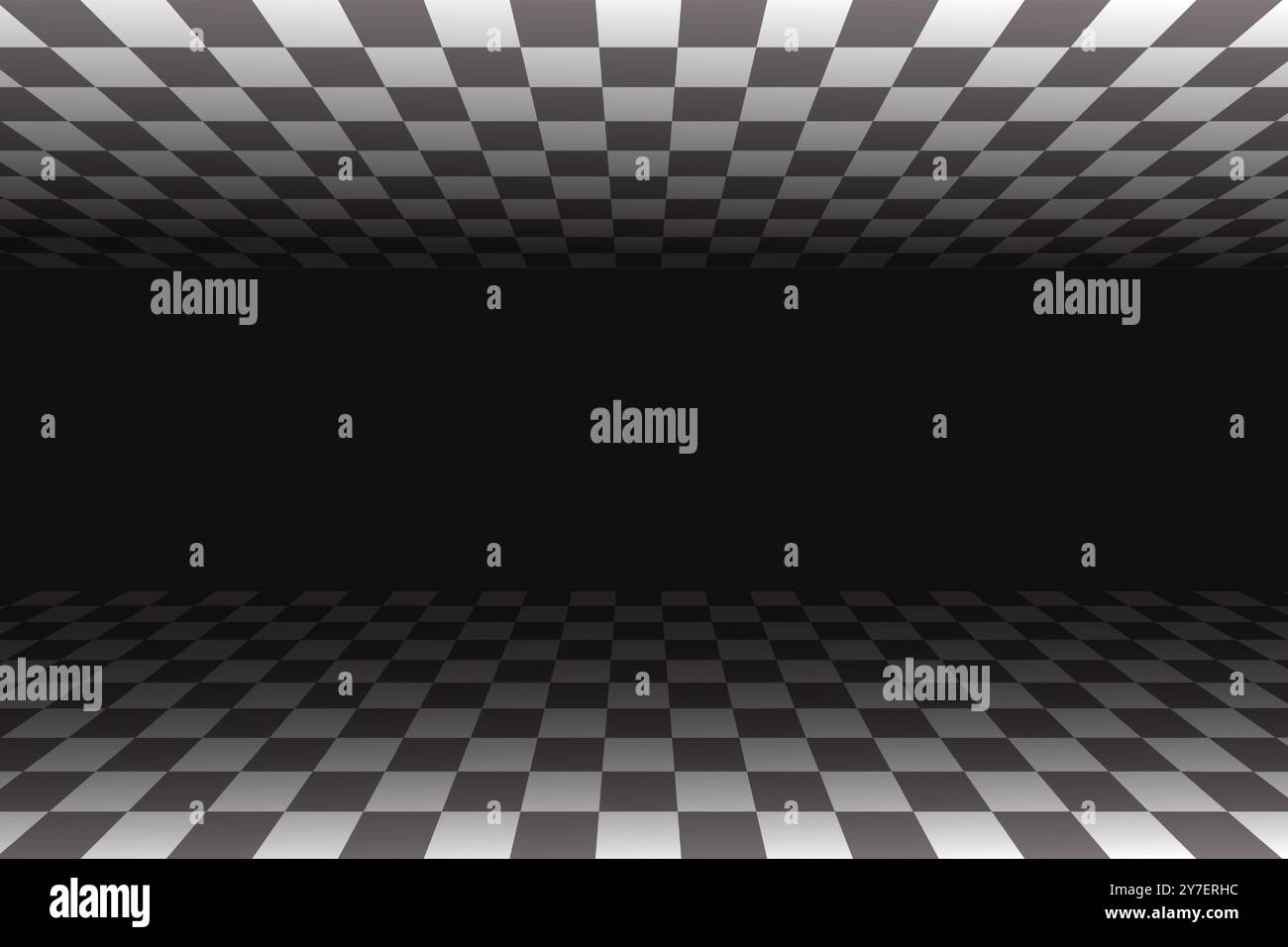 Perspective chess floor. White and black checkered pattern room. 3D tiled floor. Vector abstract ...