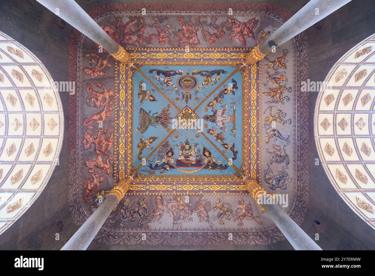 Looking up at the mural on the underside, interior, vaulted ceiling. At ...