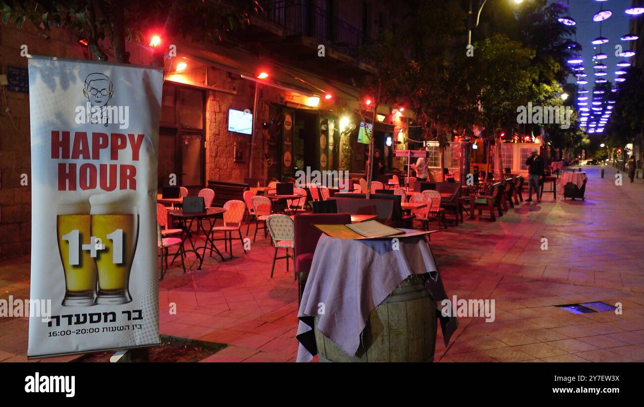 JERUSALEM - SEPTEMBER 29: An empty bar in downtown amid war in Gaza and ...