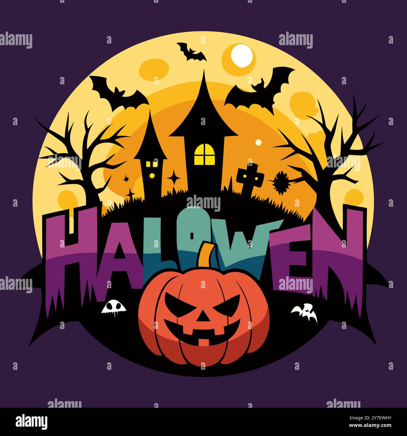 Spooky Halloween Night With Haunted House and Pumpkin.a haunted house ...