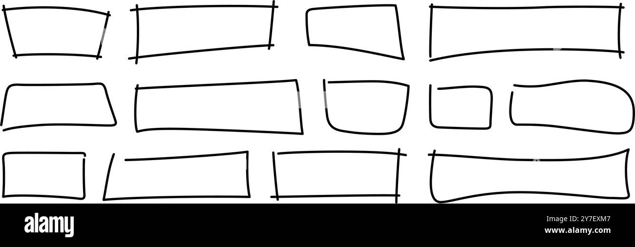 Free hand drawn rectangle frames set. Doodle rectangular shape ...
