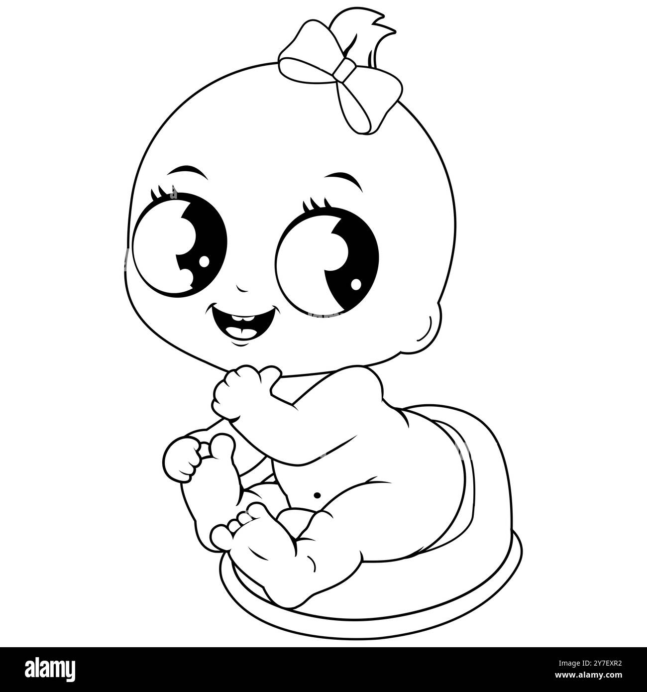 Baby girl toddler using the potty. Toilet time, potty time for little ...