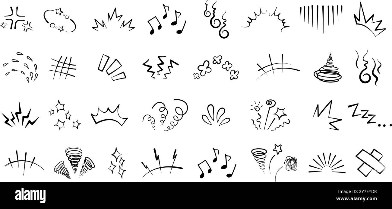 Manga or anime comic emoticon element graphic effects hand drawn doodle ...
