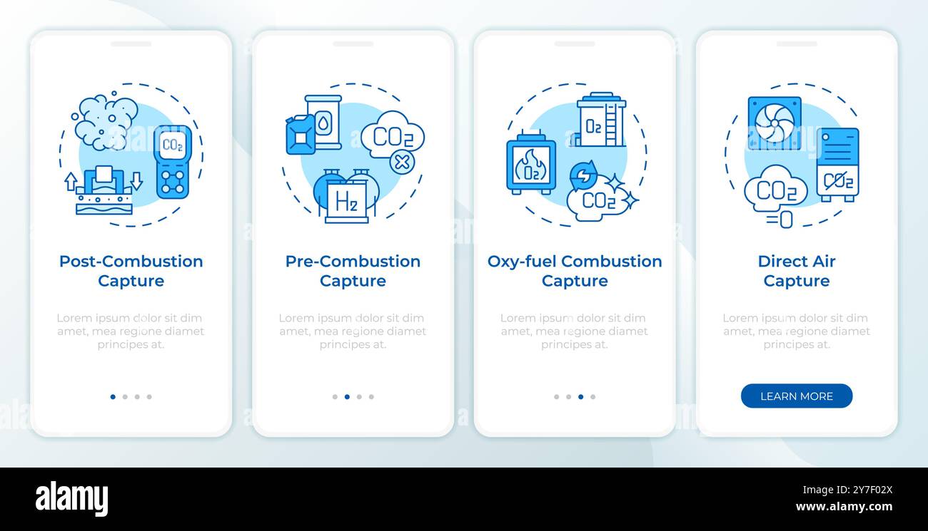 Carbon capture technology blue onboarding mobile app screen Stock ...