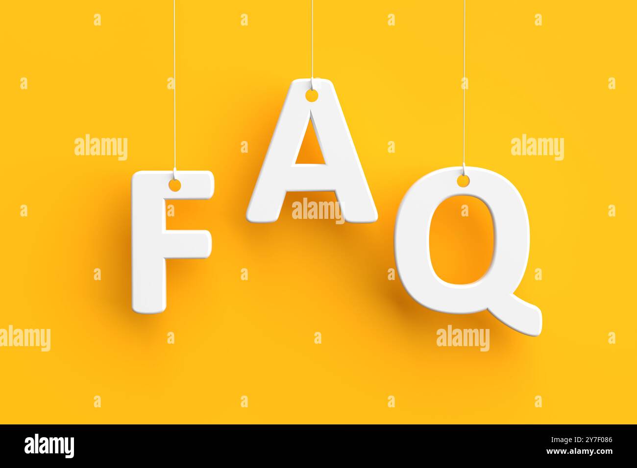 White FAQ acronym hanging from a yellow background, representing the ...