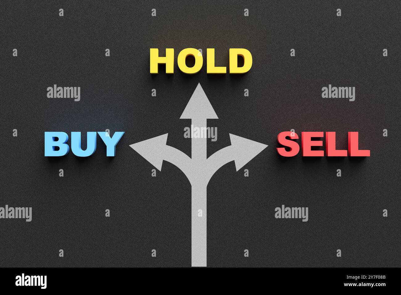 Arrows pointing different financial directions with the words buy, sell ...