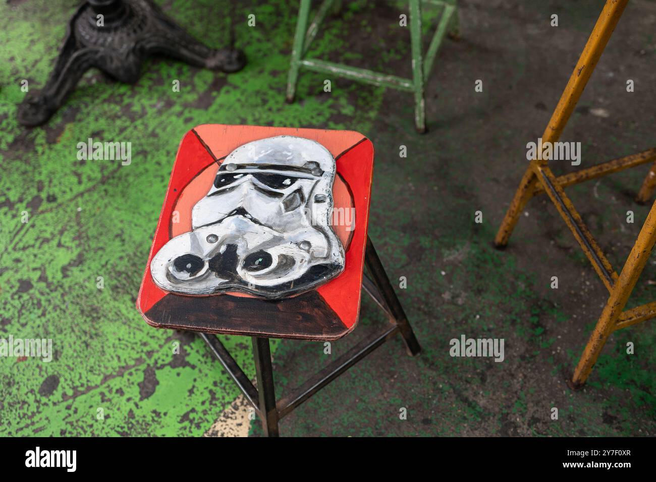 Colorful Stools inside Ruins Bars in Budapest, creativity and art with ...