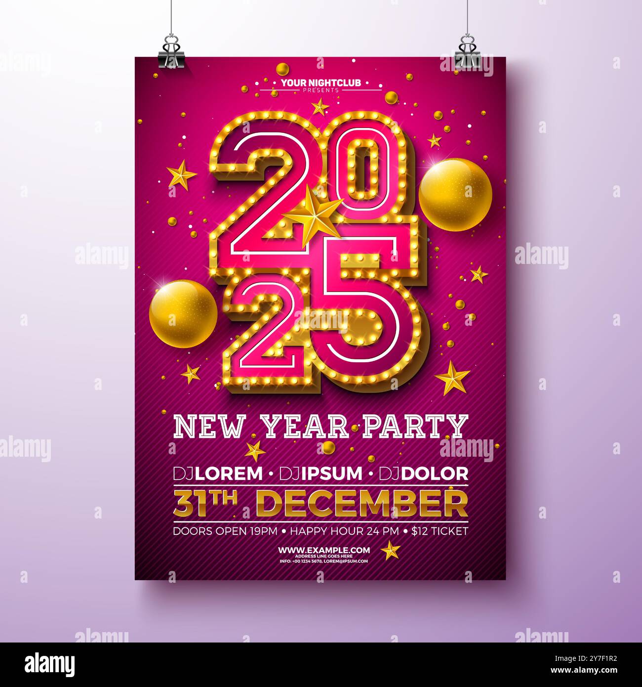 Happy New Year 2025 Party Celebration Poster Template Illustration with ...