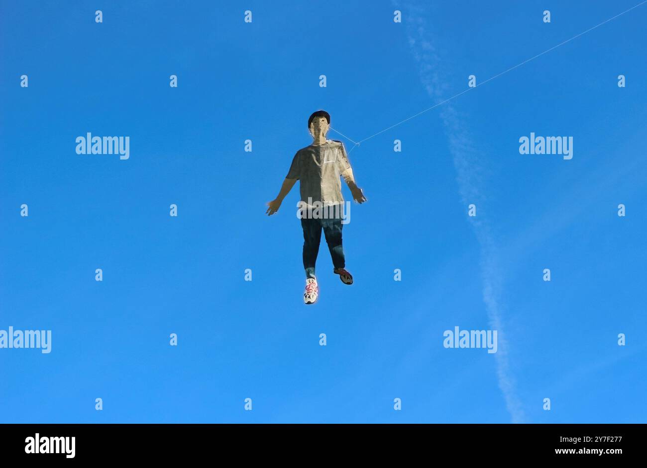 Flying People self portrait kite being flown outside the Botin Centre ...