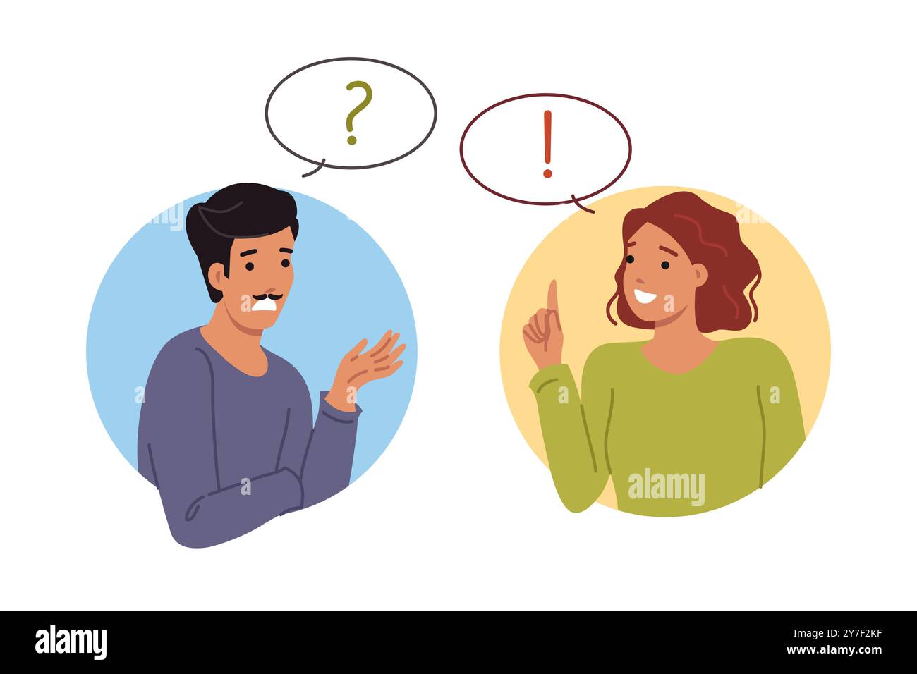 Conversation man and woman discussing important question together to ...