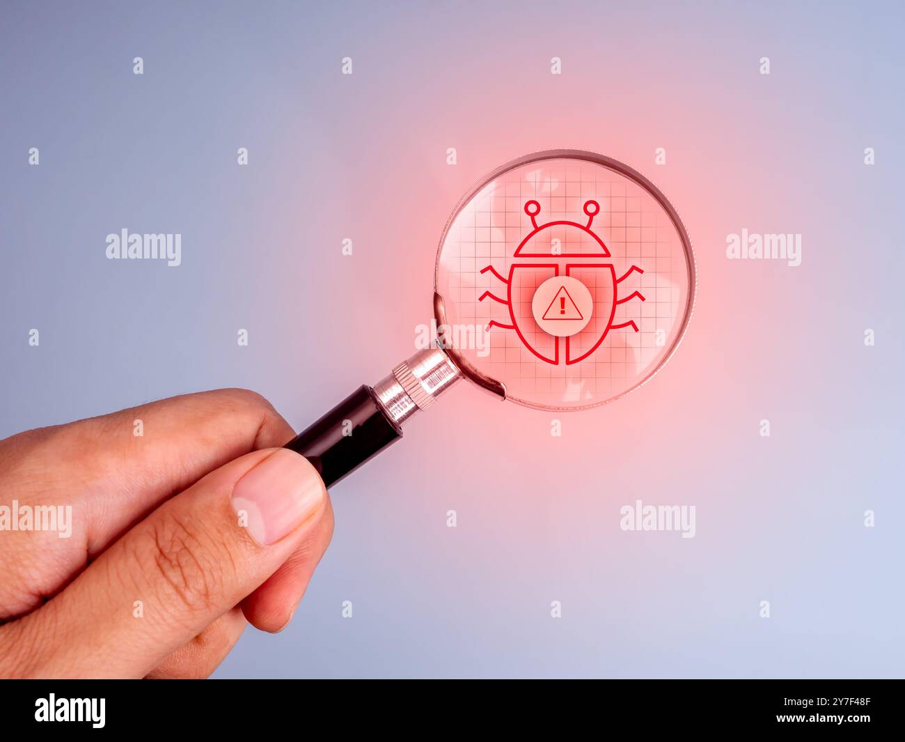 Bug tracking, email spam and virus computer, internet security concept. The big red bug icon ...