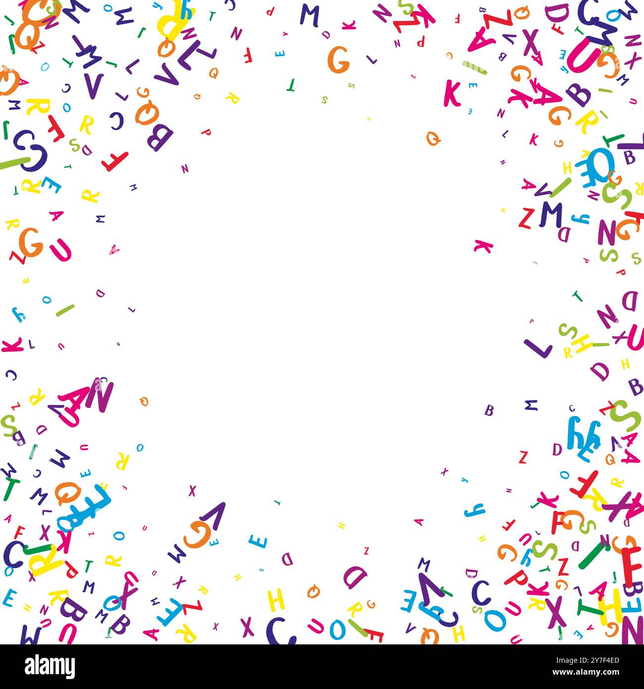 Falling letters of English language. Colorful childish flying ...