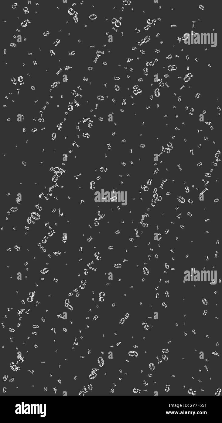 Scattered numbers. White chalk digits flying chaotic. Back to school ...