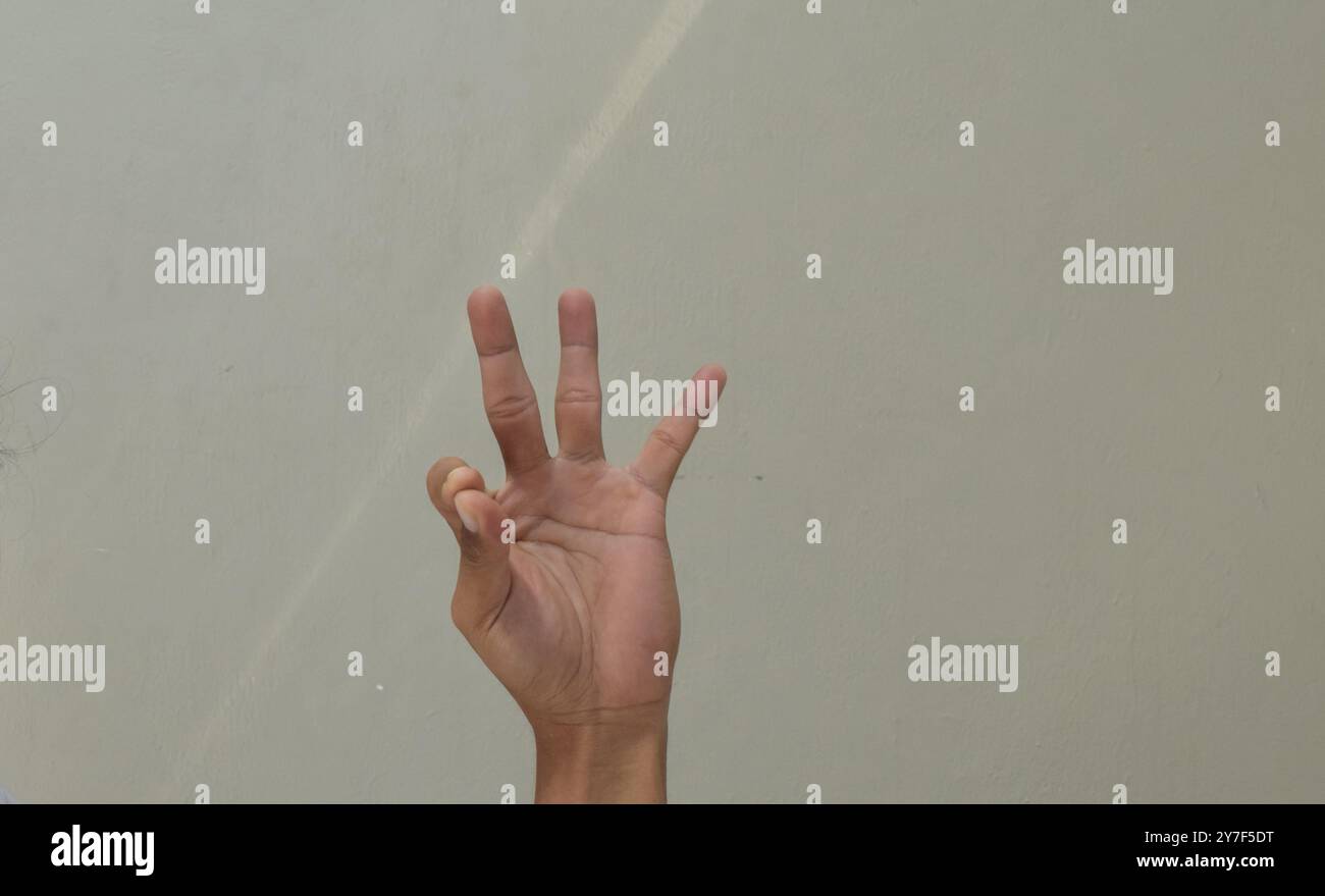 Man showing number nine in american sign language Stock Photo - Alamy