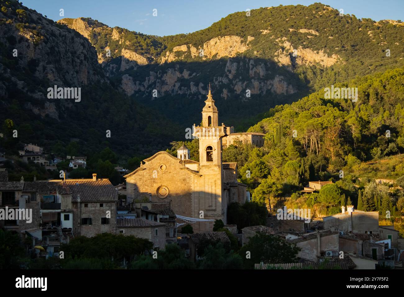 Image of the town of Valldemossa in the morning where the church and ...