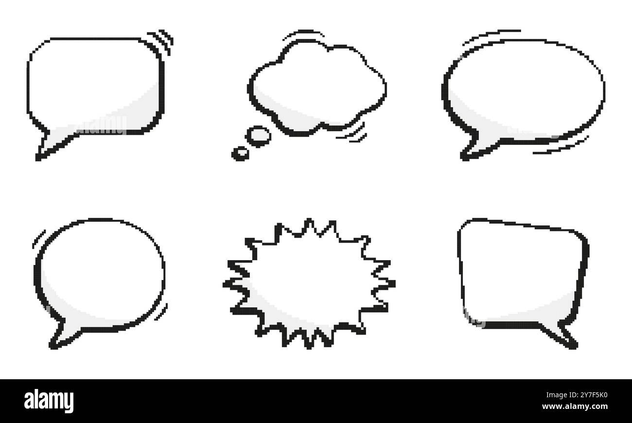 Pixel Art Speech Bubbles Icons Set. Retro Pixelated Chat Bubbles in ...
